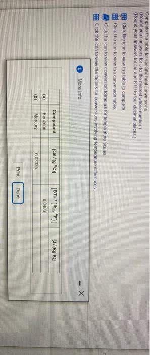 Solved Complete the table for specific heat conversions | Chegg.com