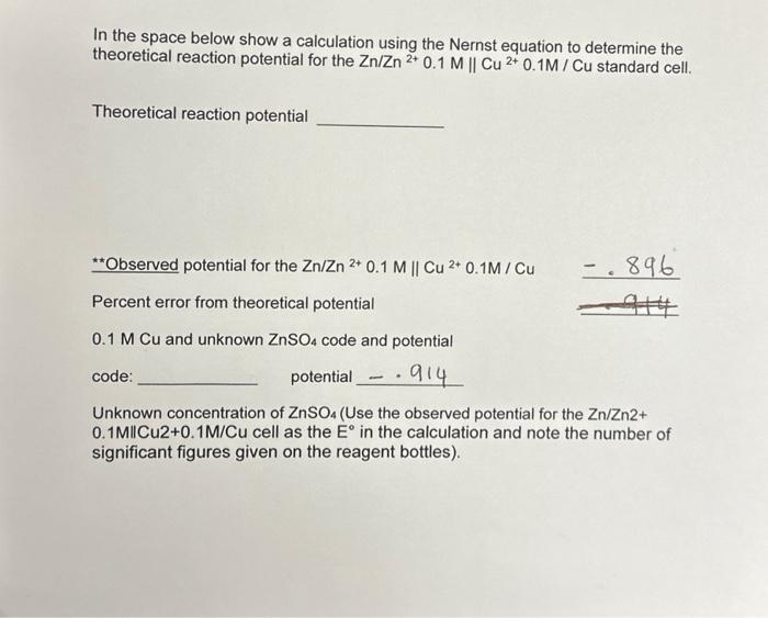 Solved In the space below show a calculation using the | Chegg.com