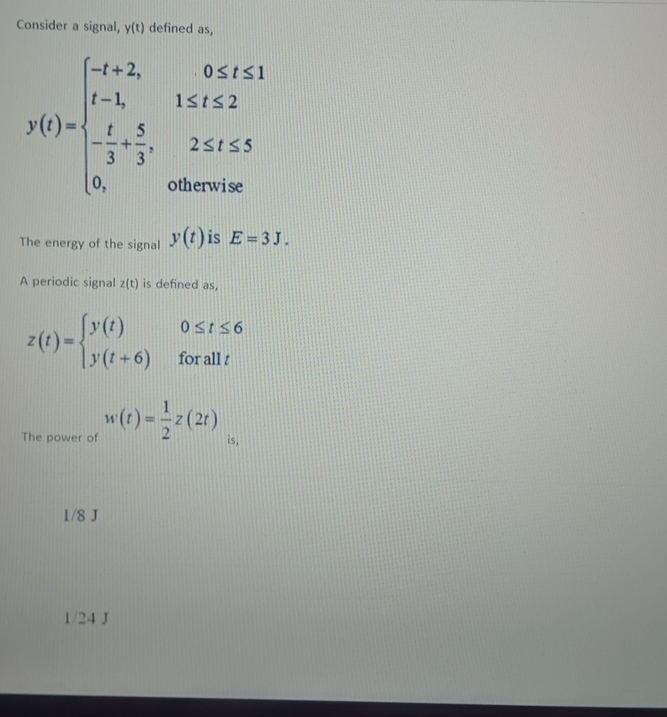 Solved Consider a signal, y(t) ﻿defined | Chegg.com