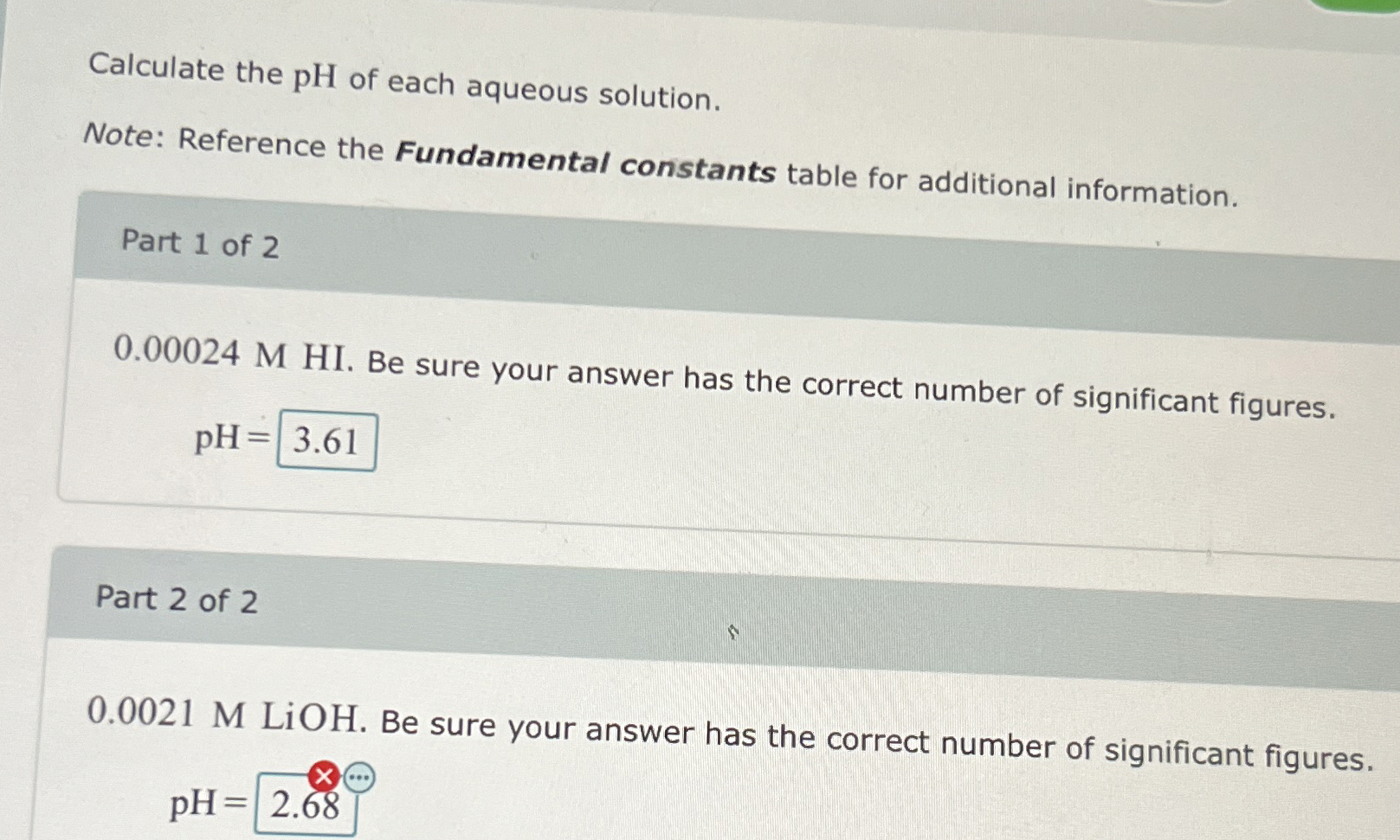 Solved Calculate the pH ﻿of each aqueous solution.Note: | Chegg.com