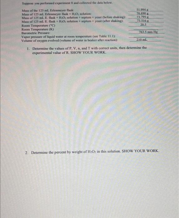 Suppose you performed experiment 8 and collected the | Chegg.com