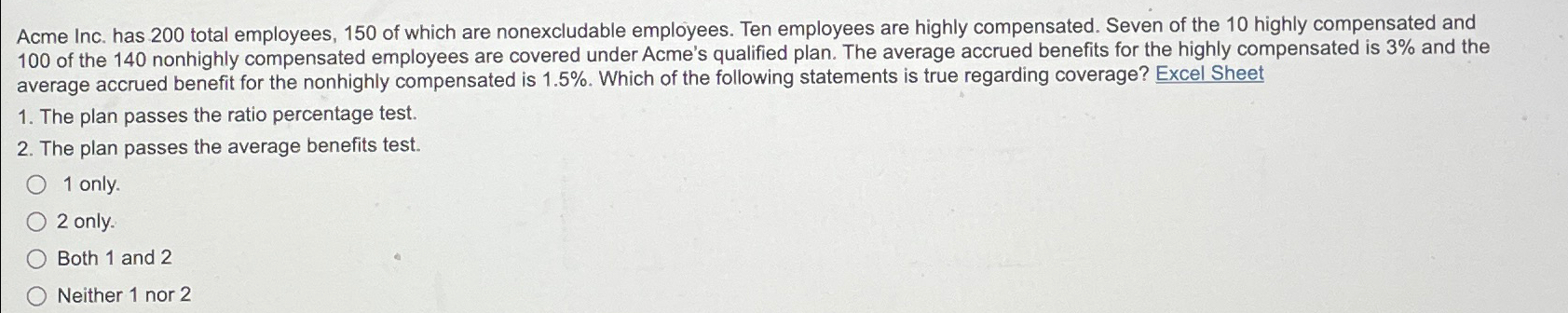 Solved Acme Inc. has 200 ﻿total employees, 150 ﻿of which are | Chegg.com