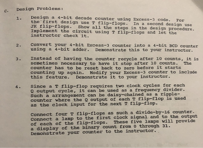 Solved c. Design Problems: 1. Design a 4-bit decade counter | Chegg.com