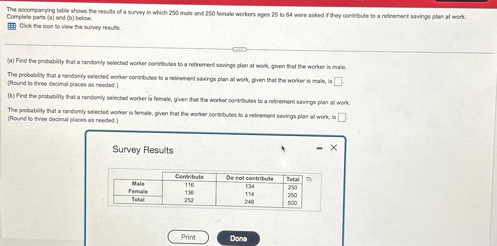 Solved The accompanying table shows the results of a survey | Chegg.com