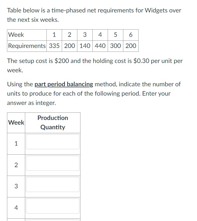 Solved Table below is a time-phased net requirements for | Chegg.com