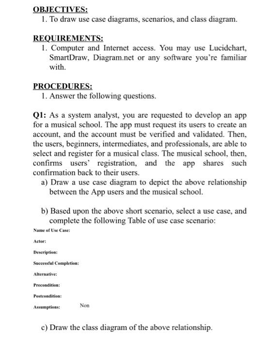 Solved OBJECTIVES: 1. To draw use case diagrams, scenarios, | Chegg.com