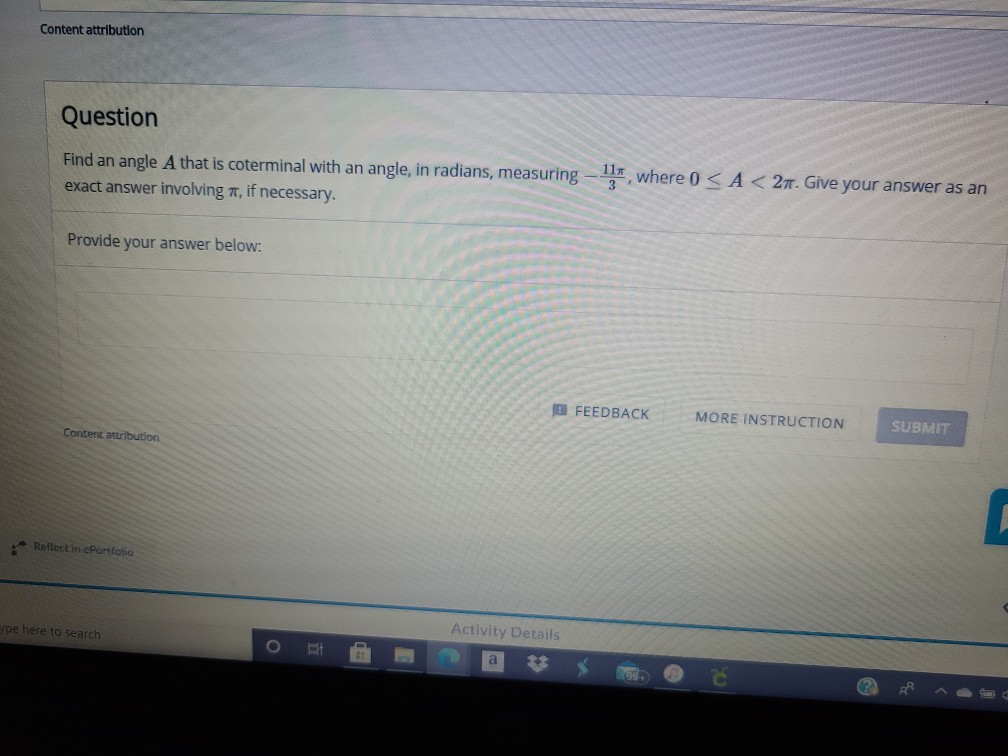 Solved Content attribution Question Find an angle A that is | Chegg.com