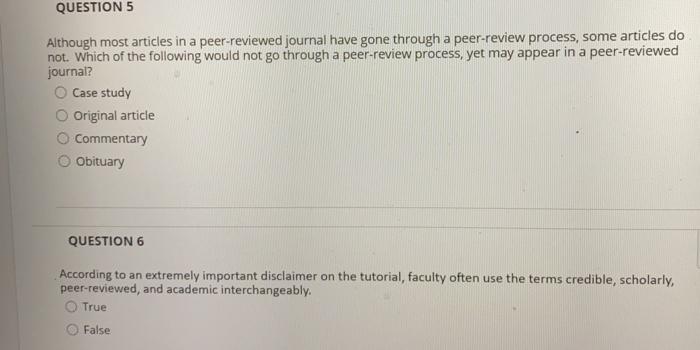 Solved ION 5 Although Most Articles In A Peer reviewed Chegg