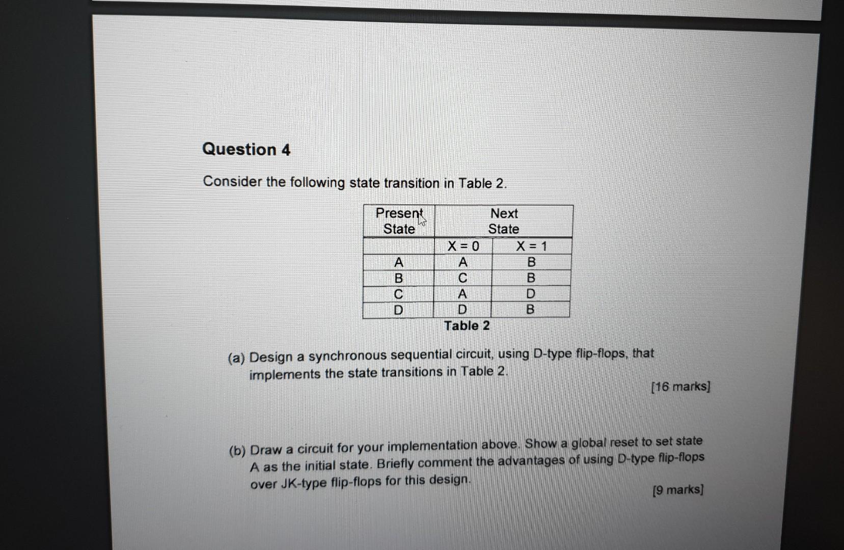 Solved Consider the following state transition in Table 2. | Chegg.com