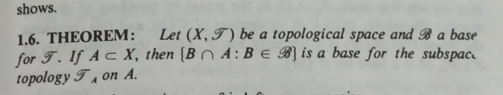 Solved 1.6. THEOREM: Let (X,T) be a topological space and B | Chegg.com