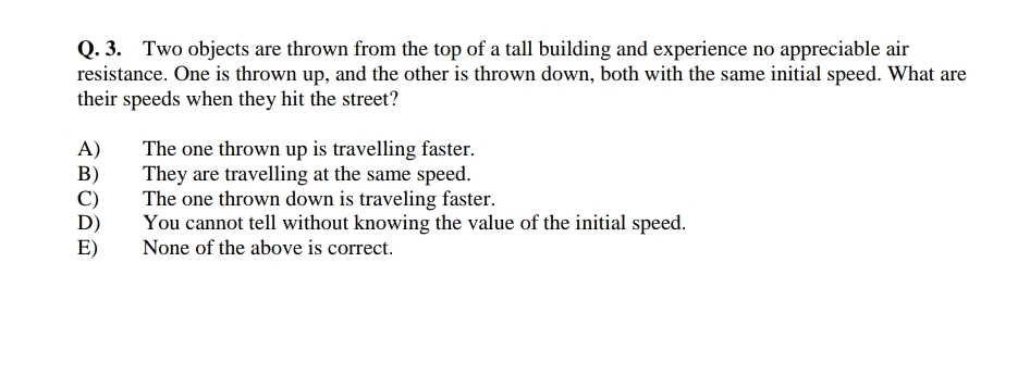 Solved Q. 3. ﻿Two objects are thrown from the top of a tall | Chegg.com