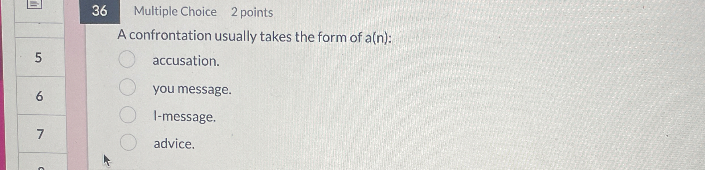 Solved 36Multiple Choice2 ﻿pointsA confrontation usually | Chegg.com