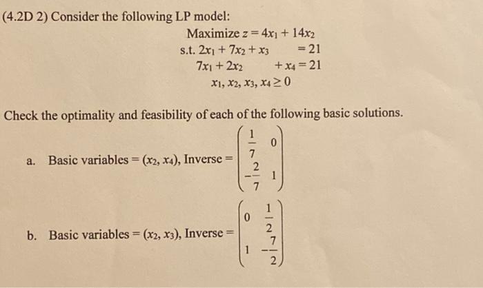 (4.2D 2) Consider the following LP model: Maximize | Chegg.com