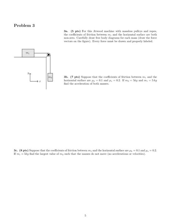 Solved Problem 3 3a. (5 pts) For this Atwood machine with | Chegg.com