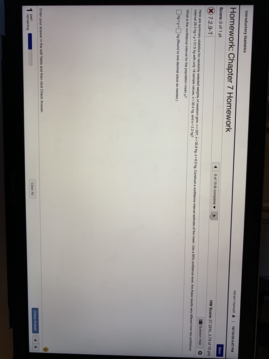 Solved Introductory Statistics Homework: Chapter 7 Homework | Chegg.com