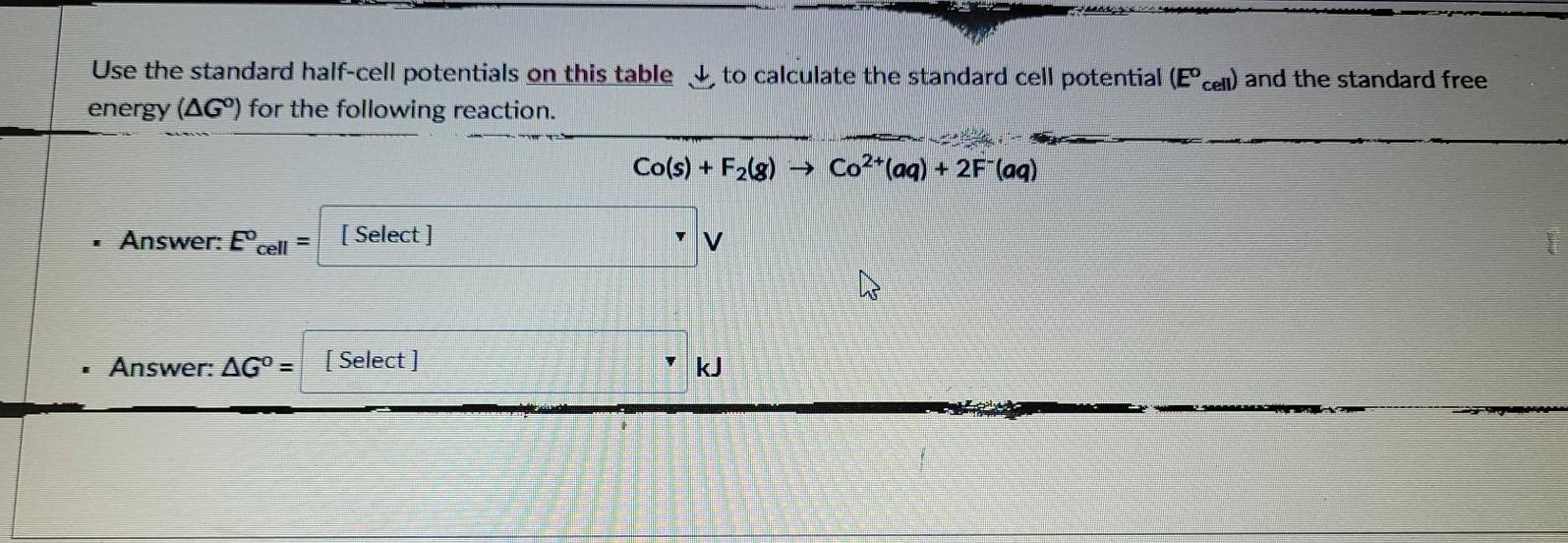 Solved Use the standard half-cell potentials on this table | Chegg.com