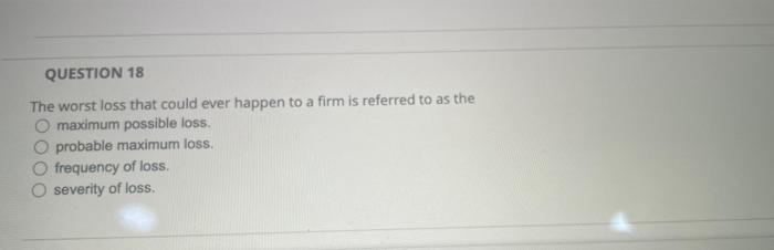 Solved QUESTION 18 The worst loss that could ever happen to | Chegg.com