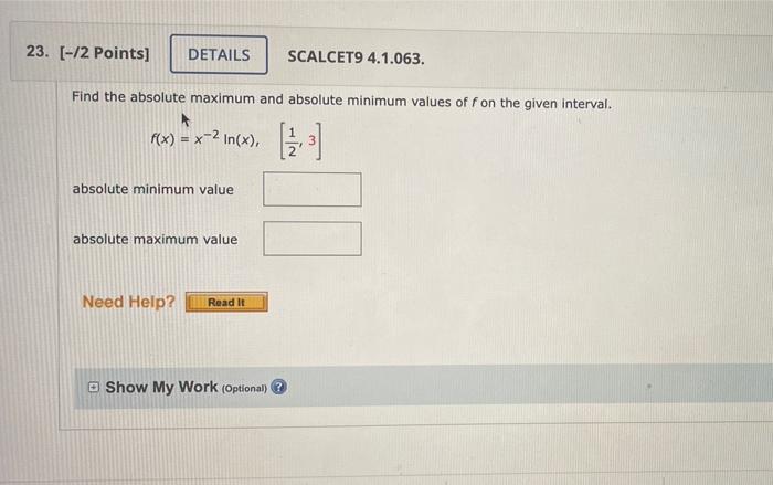 Solved Find the absolute maximum and absolute minimum values | Chegg.com