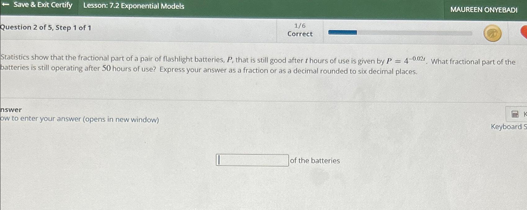 Solved larr Save & Exit CertifyLesson: 7.2 ﻿Exponential | Chegg.com