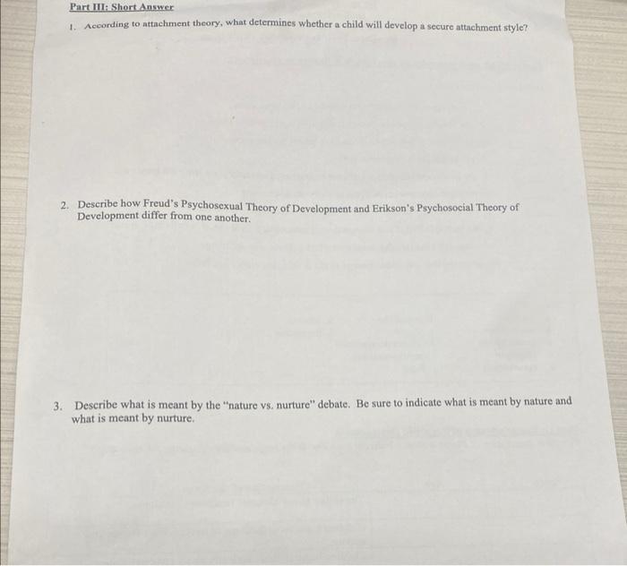 Solved 1. Aecording to attachment theory, what determines | Chegg.com