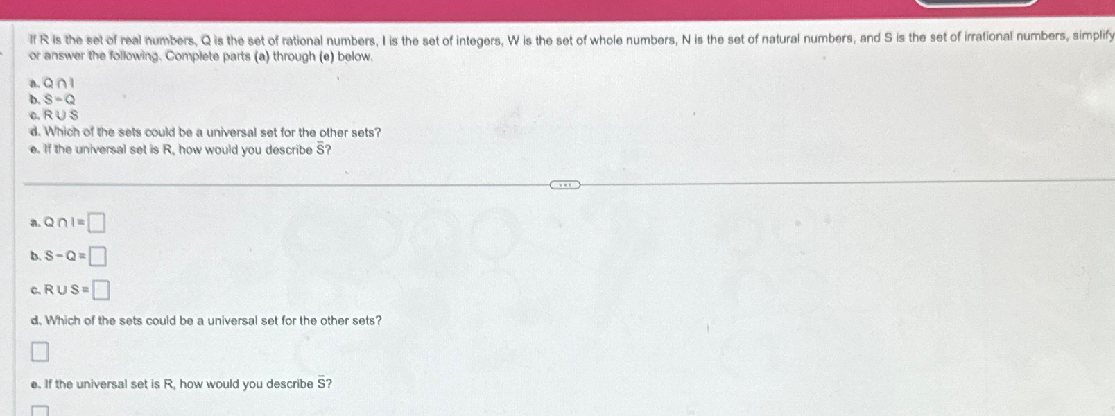 Solved If R ﻿is the set of real numbers, Q ﻿is the set of | Chegg.com