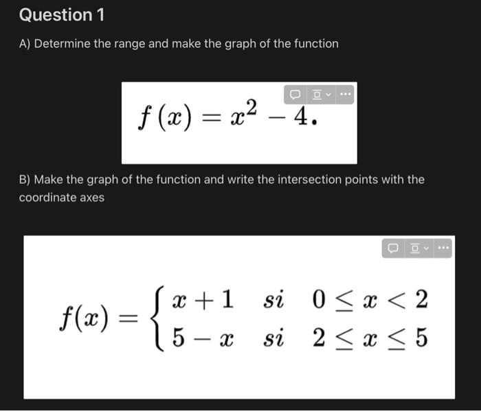 Solved A) Determine the range and make the graph of the | Chegg.com
