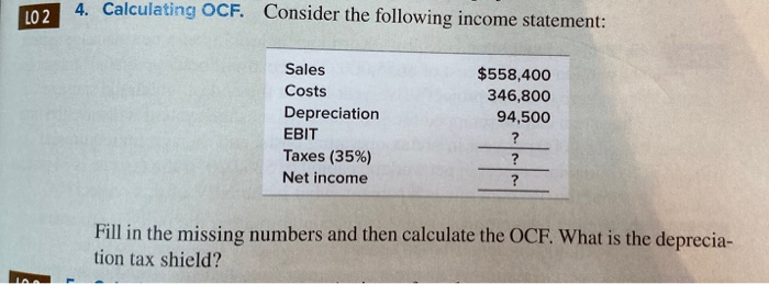 Solved 4. Calculating OCF. Consider the following income | Chegg.com