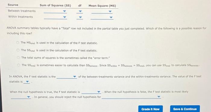 Solved 5. ANOVA calculations and rejection of the null | Chegg.com