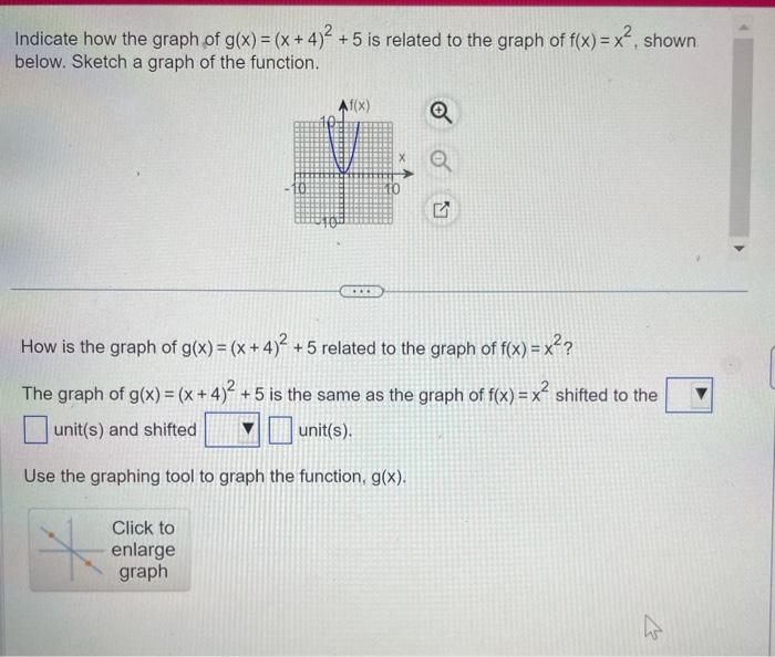 Solved Indicate how the graph of g(x)=(x+4)2+5 is related to | Chegg.com