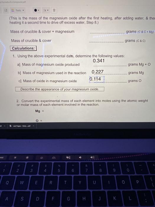 Solved 2. Convert the experimental mass of each element into | Chegg.com