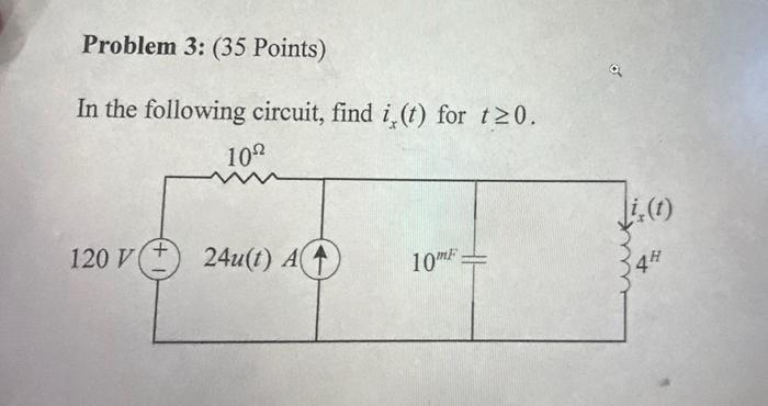 Solved In the following circuit, find ix(t) for t≥0. | Chegg.com
