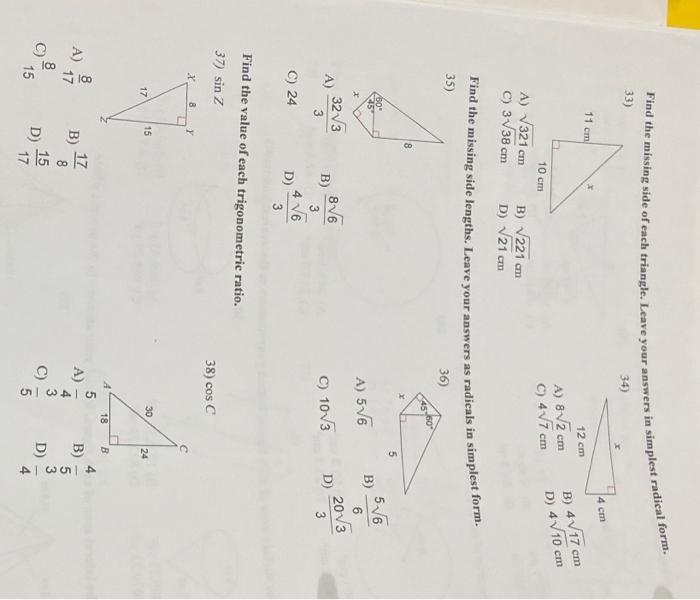Solved Find the missing side of each triangle. Leave your | Chegg.com