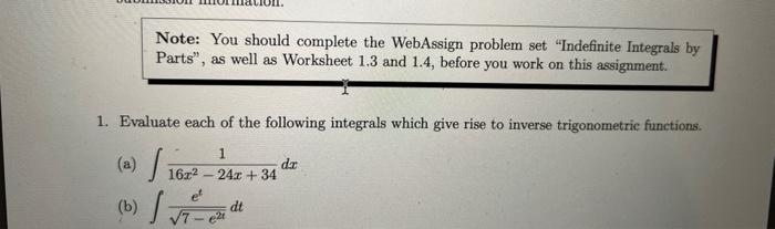 Solved Note: You should complete the WebAssign problem set | Chegg.com