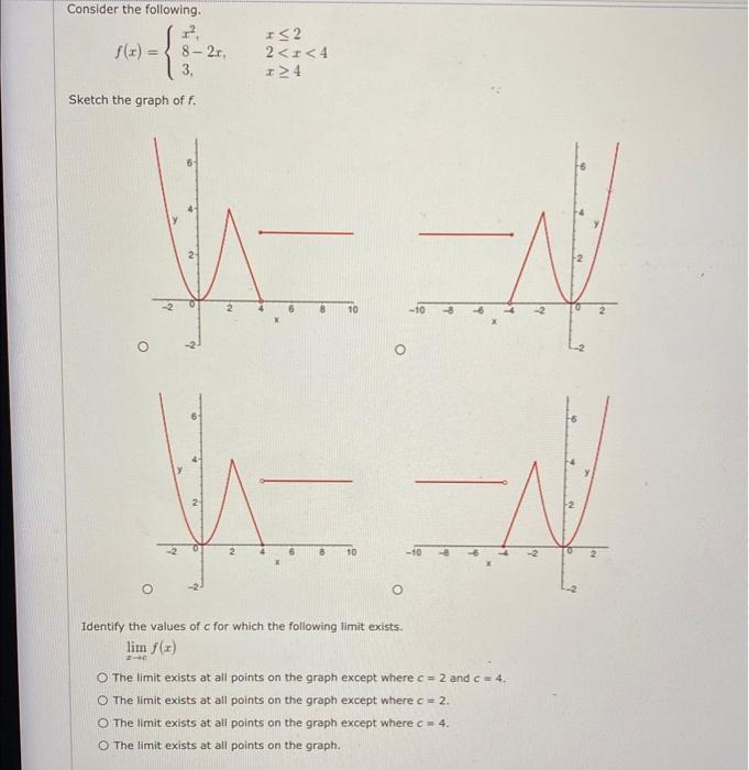 Solved Consider the following. f(x)=⎩⎨⎧x2,8−2x,3,x≤22 | Chegg.com