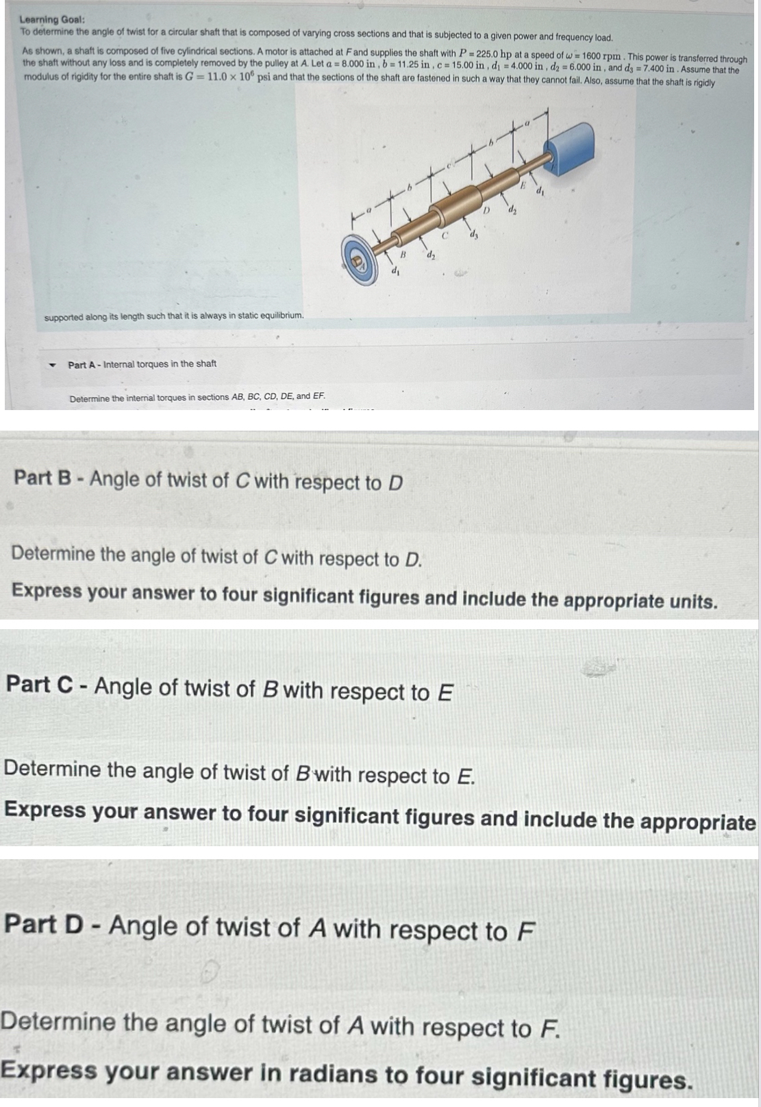 Solved Learning Goal:To determine the angle of twist for a | Chegg.com