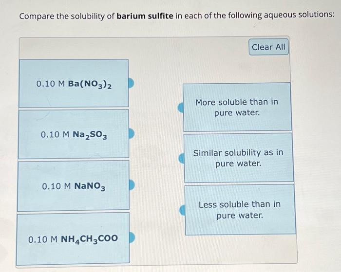 Solved Compare the solubility of barium sulfite in each of | Chegg.com