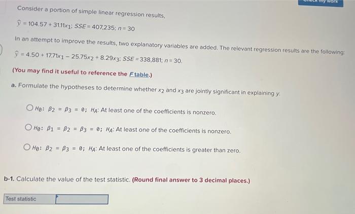 Solved Consider a portion of simple linear regression | Chegg.com