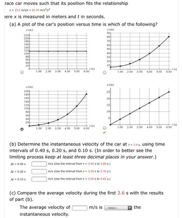 Solved race car moves such that its position fits the | Chegg.com