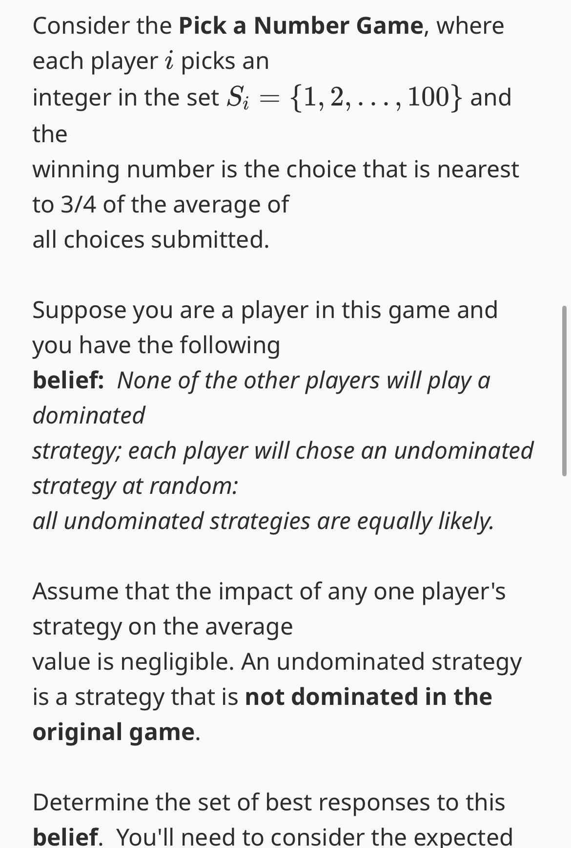 Solved Consider the Pick a Number Game, where each player i | Chegg.com