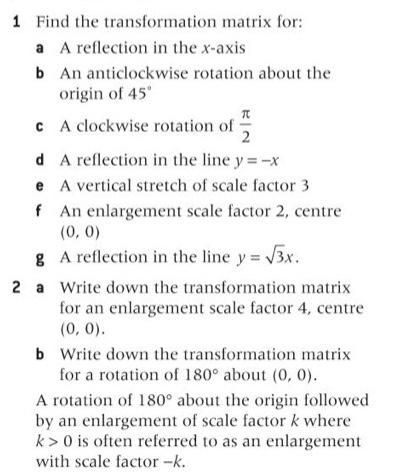 Solved TT 1 Find the transformation matrix for: a A | Chegg.com