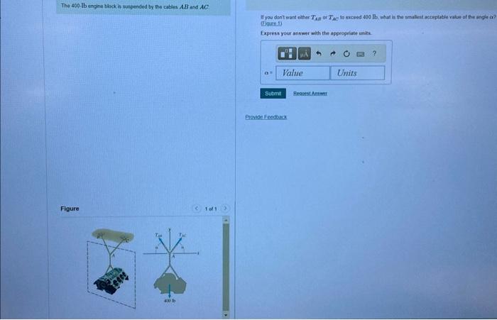 Solved The 400−1 b engine hibd is suspended by the cables AB | Chegg.com