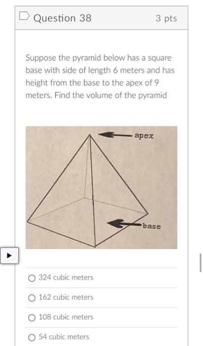 Solved Suppose the pyramid below has a square base with side | Chegg.com