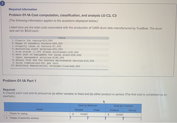 Solved Required information Problem 01-1A Cost computation, | Chegg.com