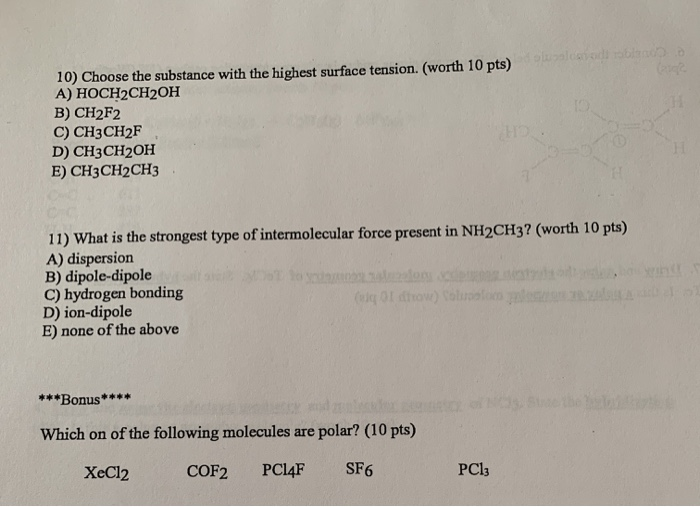 Solved 10) Choose the substance with the highest surface | Chegg.com