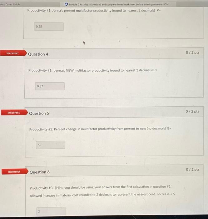 Solved Part 2: Productivity Problem (Enter your answers on | Chegg.com