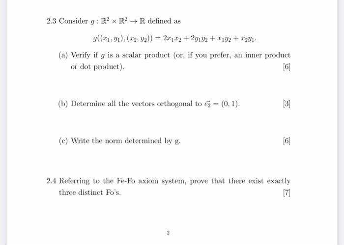 Solved 2.3 Consider \\( g: \\mathbb{R}^{2} \\times | Chegg.com