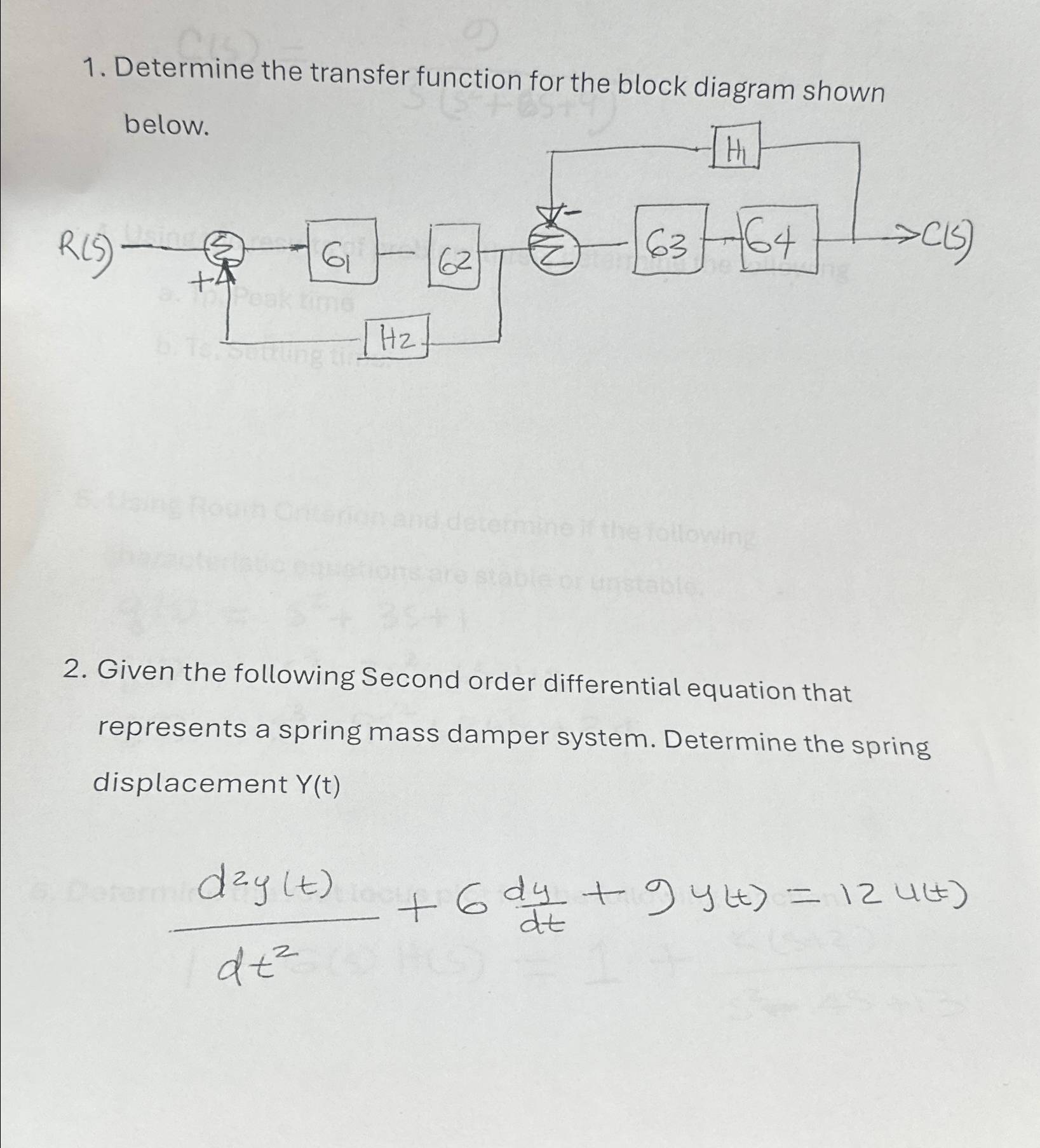 Solved Determine the transfer function for the block diagram | Chegg.com