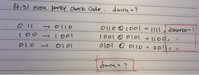 Solved (4,3) even parizy check Code. dmin = ? | Chegg.com