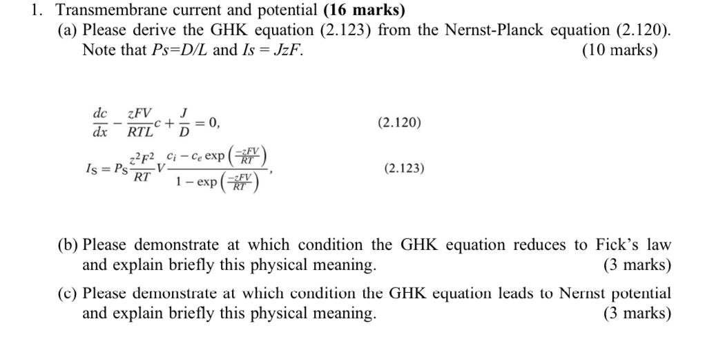 Solved Transmembrane current and potential (16 ﻿marks)(a) | Chegg.com