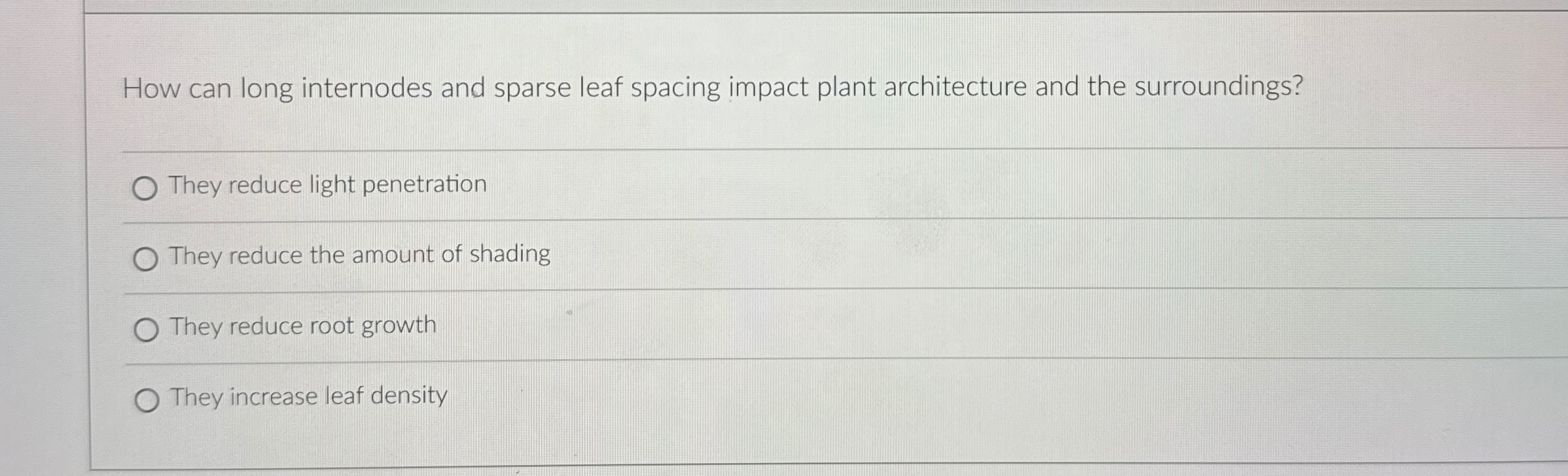 Solved How can long internodes and sparse leaf spacing | Chegg.com